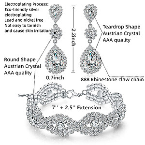 Paxuan Womens Wedding Bridal Earrings Bracelet Jewelry Sets Rhinestone Crystal Bracelets (Bracelet and Earrings Set)