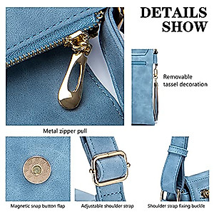 Roulens Women Leather Crossbody Purse Double Compartment Large Flapover Lightweight Medium Crossbody Bag with Tassel