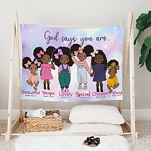 HawSkgFub Baby Toddler Black Girl God Says You are Inspirational Blanket, Nursery African American Afro Melanin Flannel Fleece Swaddling Blankets, Soft Lightweight Kids Newborn Crib Bedding 30 x 40