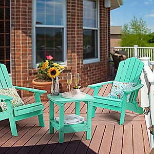 Luxspire Outdoor Side Table, Weather Resistant Adirondack Side Table, Double-Layer Small Patio Porch Balcony End Table, Rectangular Poly Plastic Tea Coffee Table for Deck Garden Furniture, Turquoise