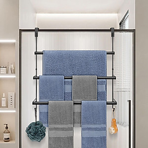 Livabber 3-Tier Over The Door Towel Rack, All Metal Towel Rack with Hooks for Door Hanging, Behind Door Towel Bar Towel Storage Holder for Bathroom Accessories, 22.83" L x 5.9" Wx 24.4" H (Black)