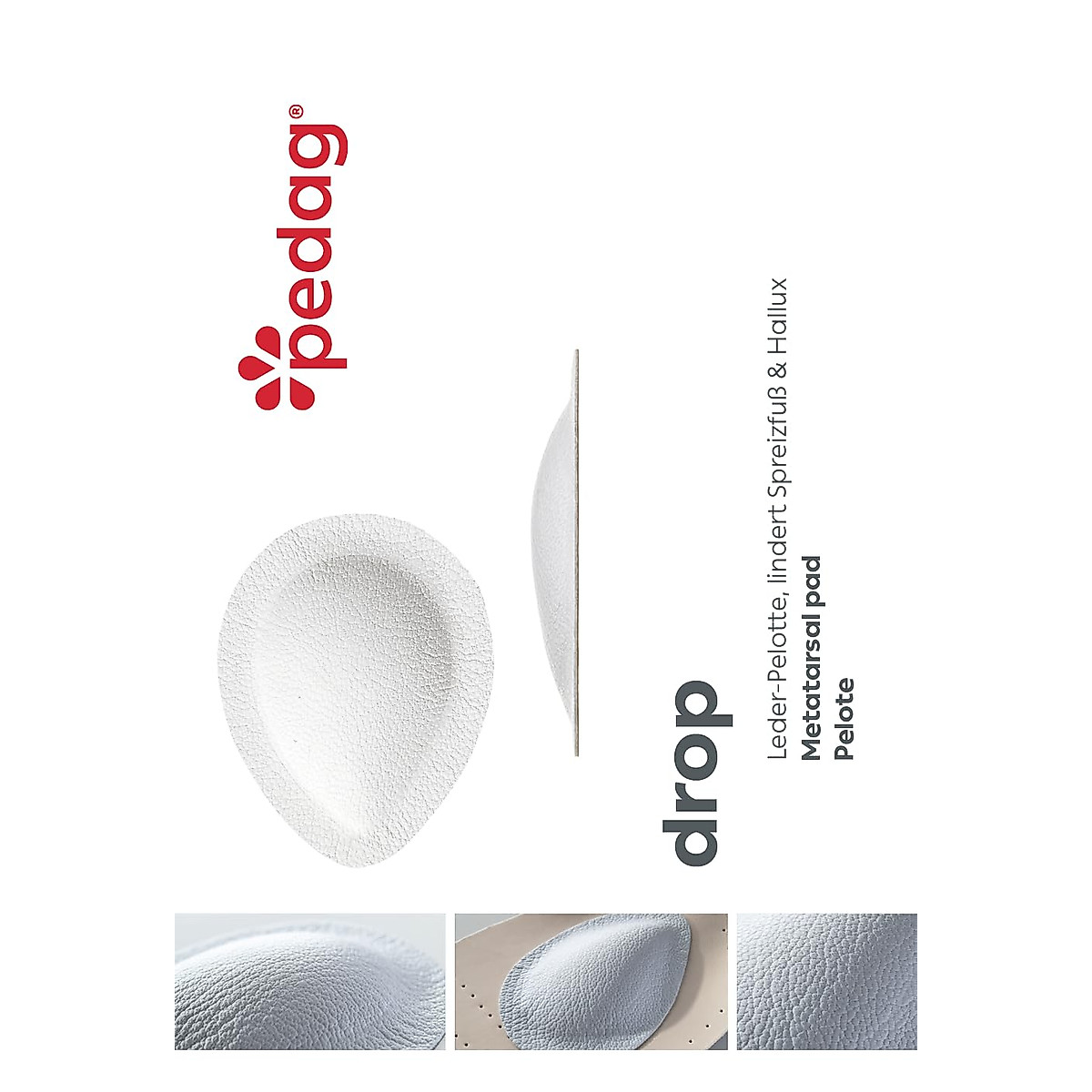 Pedag Drop | German Made | Metatarsal Pads | Anatomically Correct | Metatarsal Arch Support | Vegetable Tan Leather | Self Adhesive | White | Size X-Large, Fits EU 44-46 / US Men 11-13 | 1 Pairs