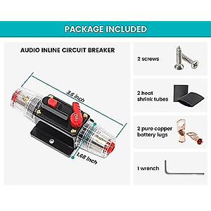 NuIth 150 AMP Circuit Breaker with Manual Reset, 4-12 AWG 150A Inline Circuit Breaker with Wire Lugs and Heat Shrink Tube 12-24V for Marine Car Audio System Home Truck