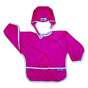HEADBIB – First Ever Head Bib, Protects Little One’s Hair During Mealtime & Playtime, Waterproof Fabric, For Baby & Toddler (Pink w/SleeveBiB, Large (12-24 Months))