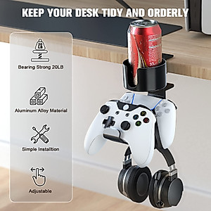 TOCiTAA New Controller Holder with Headphone Hanger, 3 in 1 Desk Cup Holder with Headphone Stand, Controller Stand Gaming Accessories, Game Controller Stand Holder for Xbox, PS4, PS5, PC, Switch