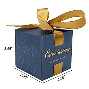 Yoption 50pcs Wedding Party Favor Boxes, Navy Blue Wedding Birthday Candy Boxes, Chocolate Treat Gift Boxes with Ribbon for Wedding Bridal Baby Shower Birthday Party Decoration, 2.5X2.5 X2.5 inches