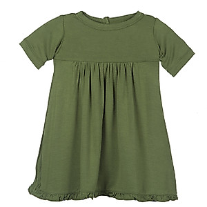 KicKee Pants Girls Short Sleeve Swing Dress with Keyhole Button Closure, Moss Green, 3T