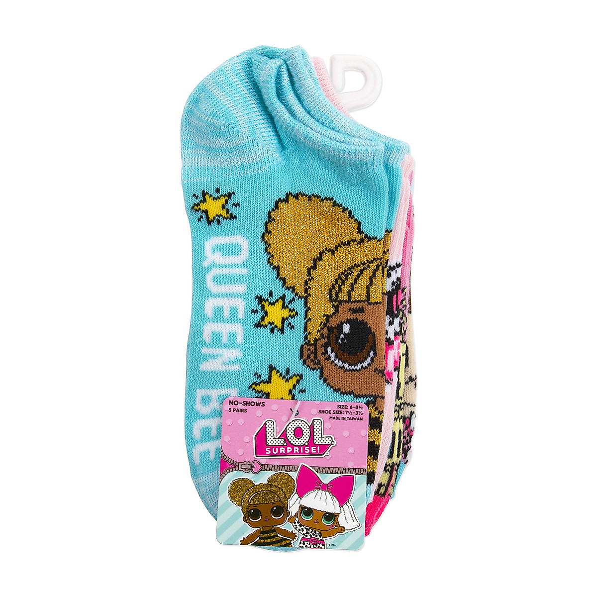L.O.L. Surprise! Girls' Big 5 Pack No Show, Blue Aqua/Hot Pink, Fits Sock Size 9-11 Fits Shoe Size 4-10.5