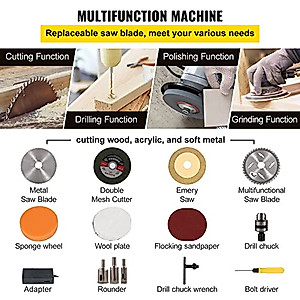 VEVOR Mini Table Saw, 96W Hobby Table Saw for Woodworking, 0-90 Angle Cutting Portable DIY Saw, 7-Level Speed Adjustable Multifunctional Table Saws, 1.3in Cutting Depth (Cutting/Polishing Set)