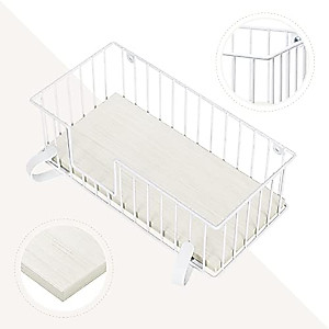 Ironing Board Hanger Wall Mount for Y Leg Ironing Board Holder with Shelf and Wooden Base Basket Iron Holder Rack with Hooks for Home Laundry Room White