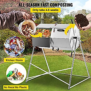 VEVOR Compost Tumbler, 71 US Gallons, Rustproof Stainless Steel Dual-Chamber Garden Composter, Heavy-Duty, All-Season Outdoor Compost Bin, Fast-Working System for Composting Kitchen ＆ Yard Waste