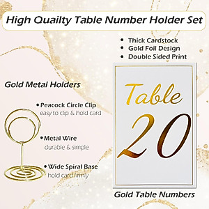 Gold Table Number Cards with Holders, 1-30 Gold Place Cards with Stands, 4x6" Double Sided Table Place Cards, Table Sign with Stands for Wedding Reception Event Party Restaurant Centerpieces Decor