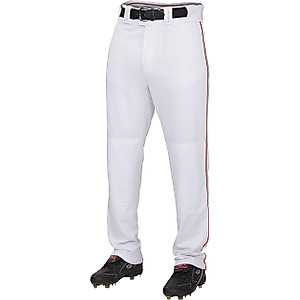 Rawlings PRO 150 Series Game/Practice Baseball Pant | Adult Medium | Piped - White/Scarlet | Relaxed Fit