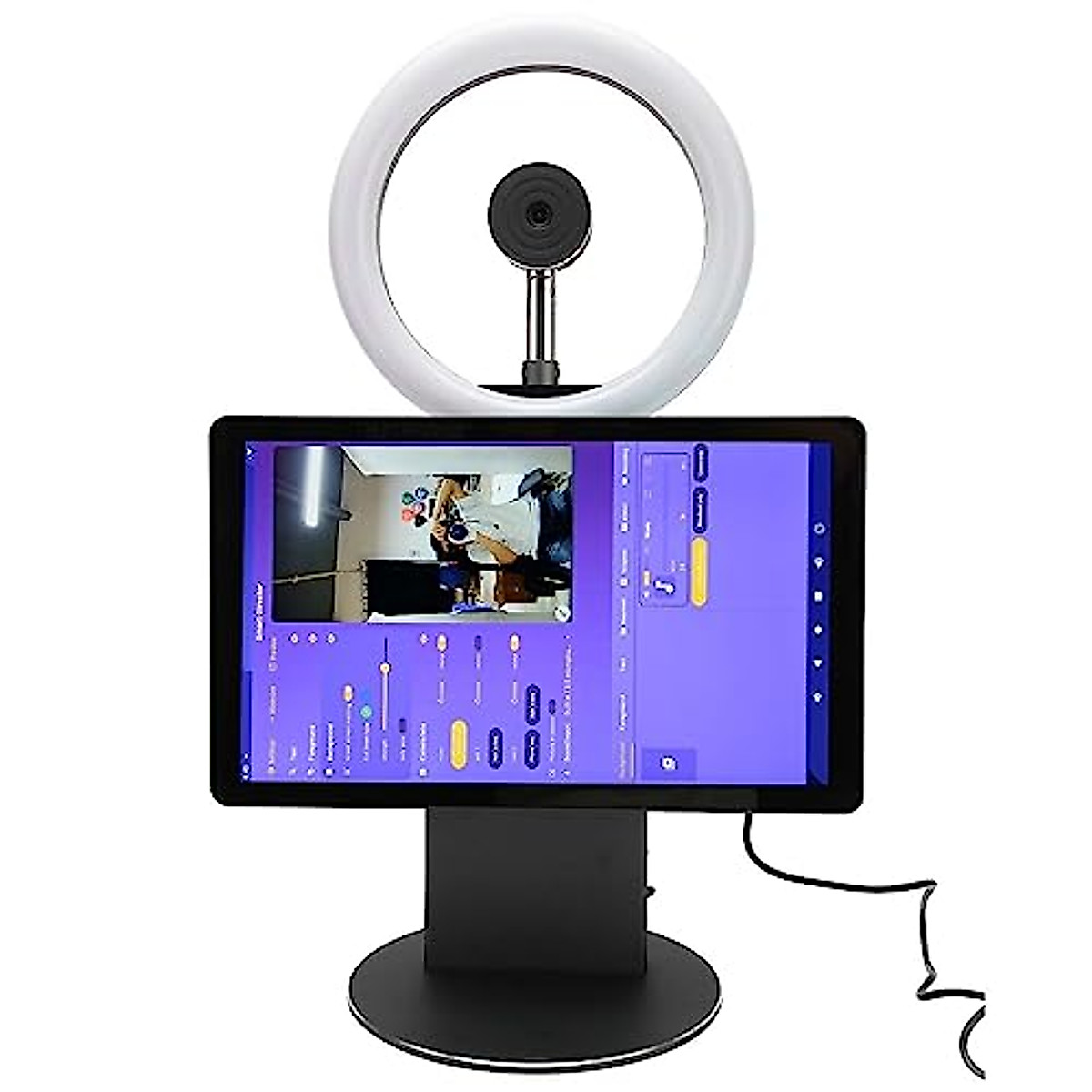 All in One Live Broadcast Machine for Android 11.0, 15.6 Inch Large Screen Desktop Live Streaming Equipment with WiFi and BT 5.0, Phone Screen Casting, 4 Camera Screens (US Plug)