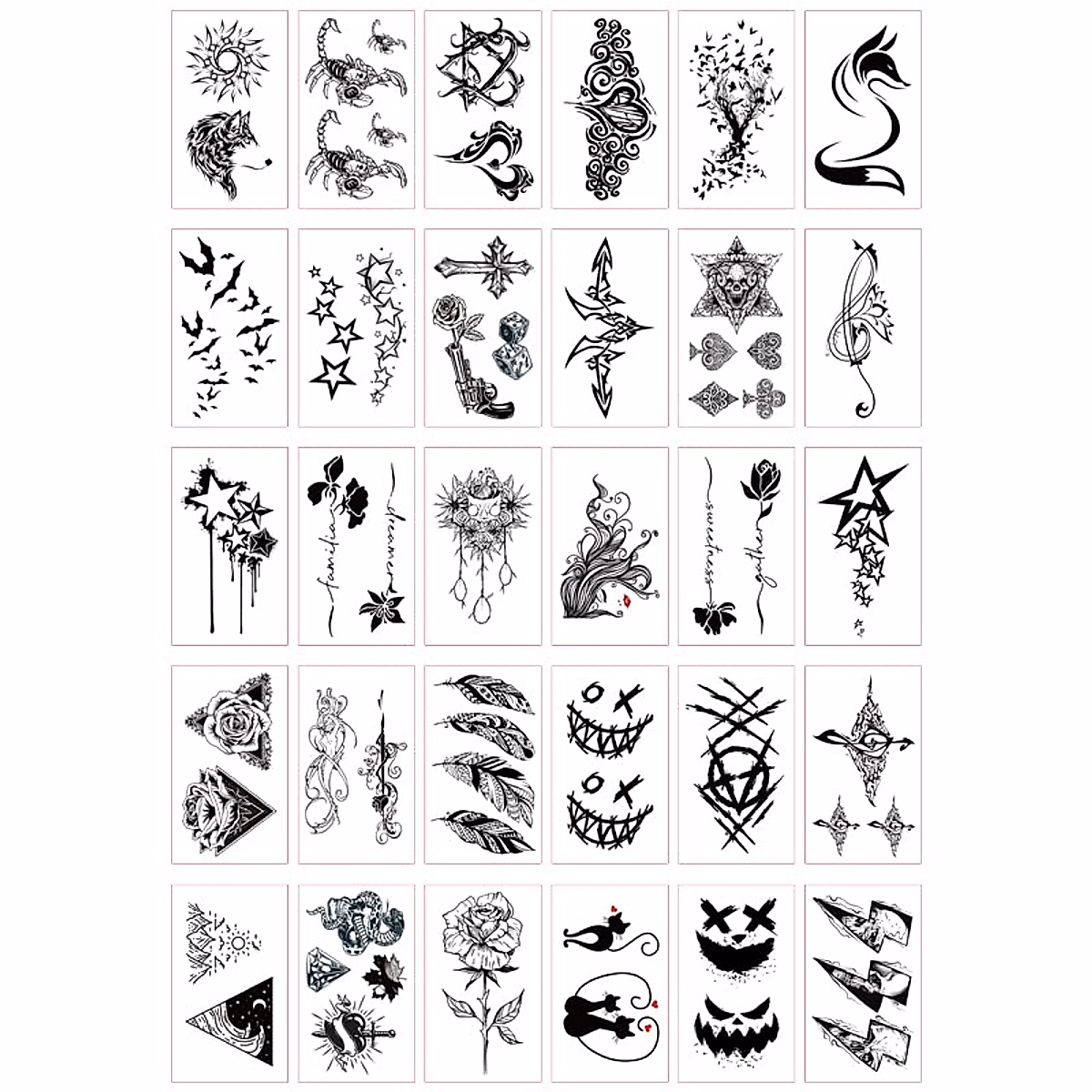 30 Different Patterns Dark Tattoo Stickers Waterproof Lasting Simulation Tattoo Unisex Temporary Stickers (F)