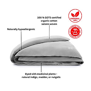 AIZOME Duvet Cover Set Made from 100% GOTS Organic Cotton, Non-Toxic Plant-Dyed No PFAS Synthetic Free No Petrochemicals Breathable Hypoallergenic for Sensitive Skin, 4-Piece (Silver Sumac, Queen)