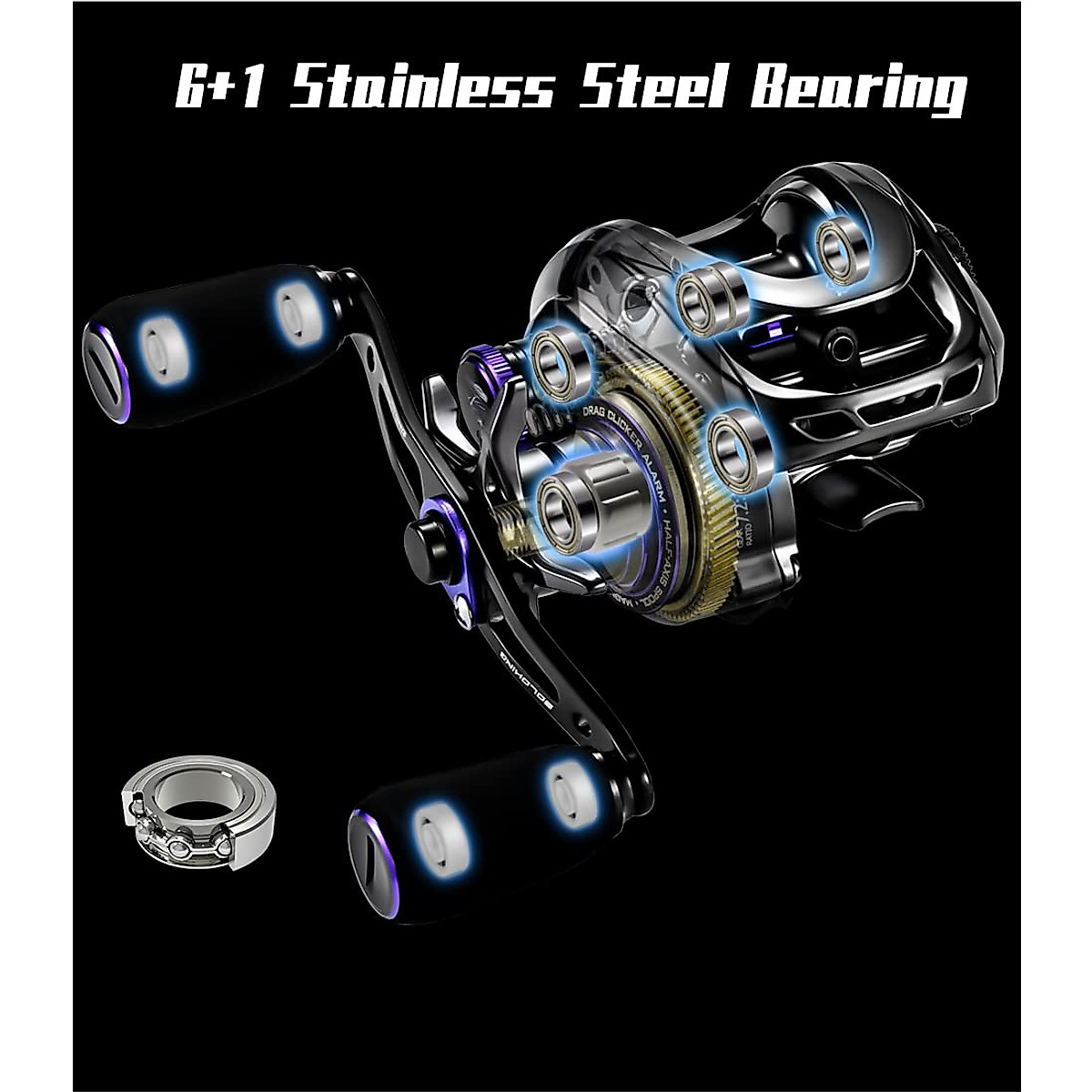 DOVIELLO GKA200 Pro Baitcaster Reels 2023 New 7.1 Gear Ratio 6+1BB Drag Clicker Sound 9KG/20LB Drag Power Fishing Reel Baitcasting Reel Right Hand Standard Spool