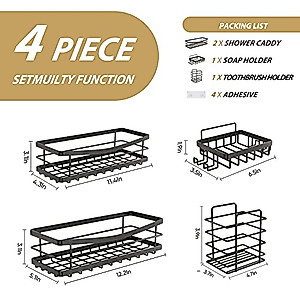FRWUYU Shower Caddy,adhesive shower shelves Bathroom Shower Organizer Large capacity,[4-Pack],Shower Shelf for Inside Shower Rack,bathroom shower shelves,Matte Black