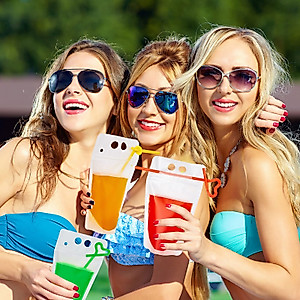500 Count Summer Plastic Drink Pouches with Straws Heavy Duty Handheld Translucent Reclosable Drink Bags Portable Liquor Pouches Zipper Plastic Pouches for Cold and Hot Drinks for Adults and Kids