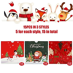 15 Pack Christmas Gift Boxes, Gift Boxes with Lids,Christmas Party Boxes with 3 Different Designs and Color,Christmas Boxes for Pastries, Candy, Holiday Bakery Treat and Party Favor 5 x 5 x 5 Inches