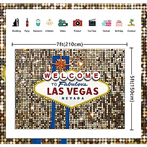 Cenven Welcome to Las Vegas Backdrop Fabulous Casino Night Poker Party Movie Themed Photography Background Gold Luxury Prom Costume Dress-up Birthday Party Supplies 7x5FT