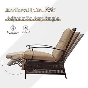 domi outdoor living Adjustable Patio Recliner Chair Metal Outdoor Reclining Lounge Chair with Removable Cushions and Table (Beige)