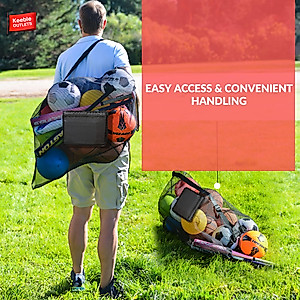 Keeble Outlets Soccer Ball Bag (30x40 inches) | Durable Nylon & 600D Polyester Basketball Coaches Bag with Mesh Pocket | Black Basketball Net Bag for Outdoor Training and Team Ball Storage