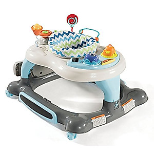 Storkcraft 3-in-1 Activity Walker and Rocker with Jumping Board and Feeding Tray, Interactive Walker with Toy Tray and Jumping Board for Toddlers and Infants, Blue/Gray
