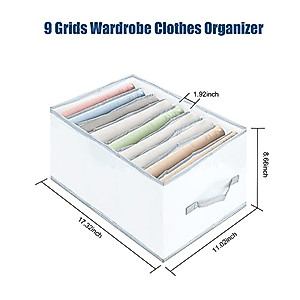 Yotako Wardrobe Clothes Organizer, Extra large 9 Grids Washable Foldable Drawer with Support Board, Foldable Mesh Closet Storage Clothes Compartment Storage Box for Jeans T-shirt Pants Legging