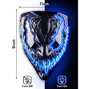 Quanquer LED Light Up Mask for Adults Kids, Unique Neon Glow Masks with Dark and Evil Glowing Eyes, Conspicuous Menacingly Cool Halloween Costume for Men Women Cosplay-Blue