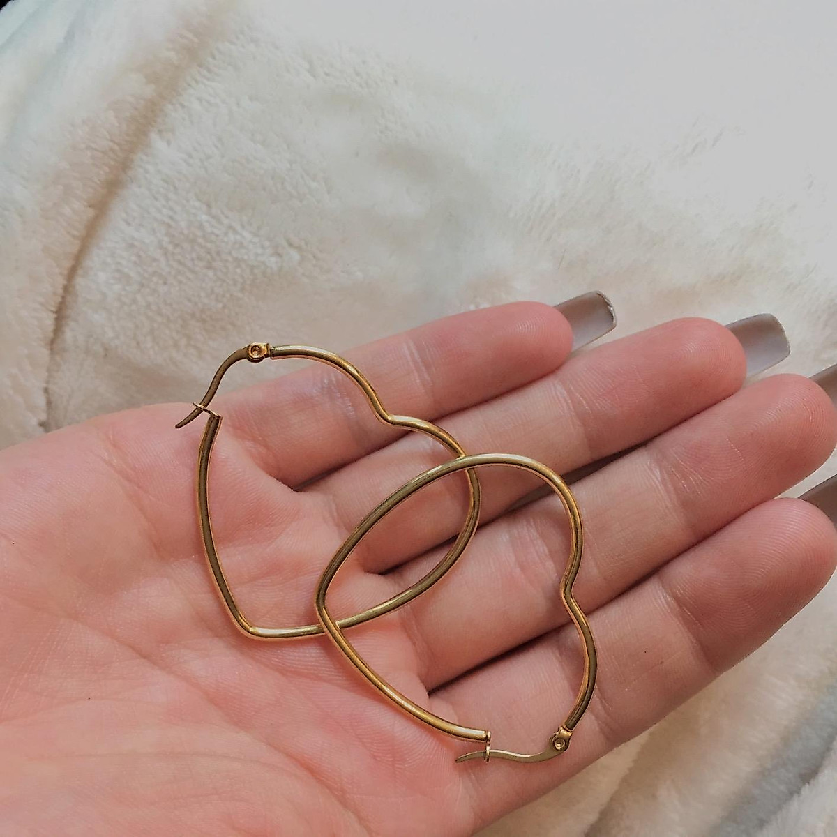 Women's Stainless Steel Gold Plated Heart Shape Hinged Large Hoop Earring,Anti-allergy