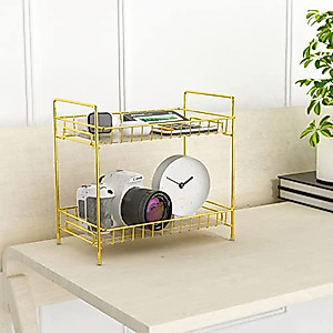 2 Tier Bathroom Organizer Countertop with Transparent Liner, Perfume Tray Vanity Makeup Organizers and Storage or Kitchen Spice Rack Corner Countertop Shelf Cosmetic Holder -Gold