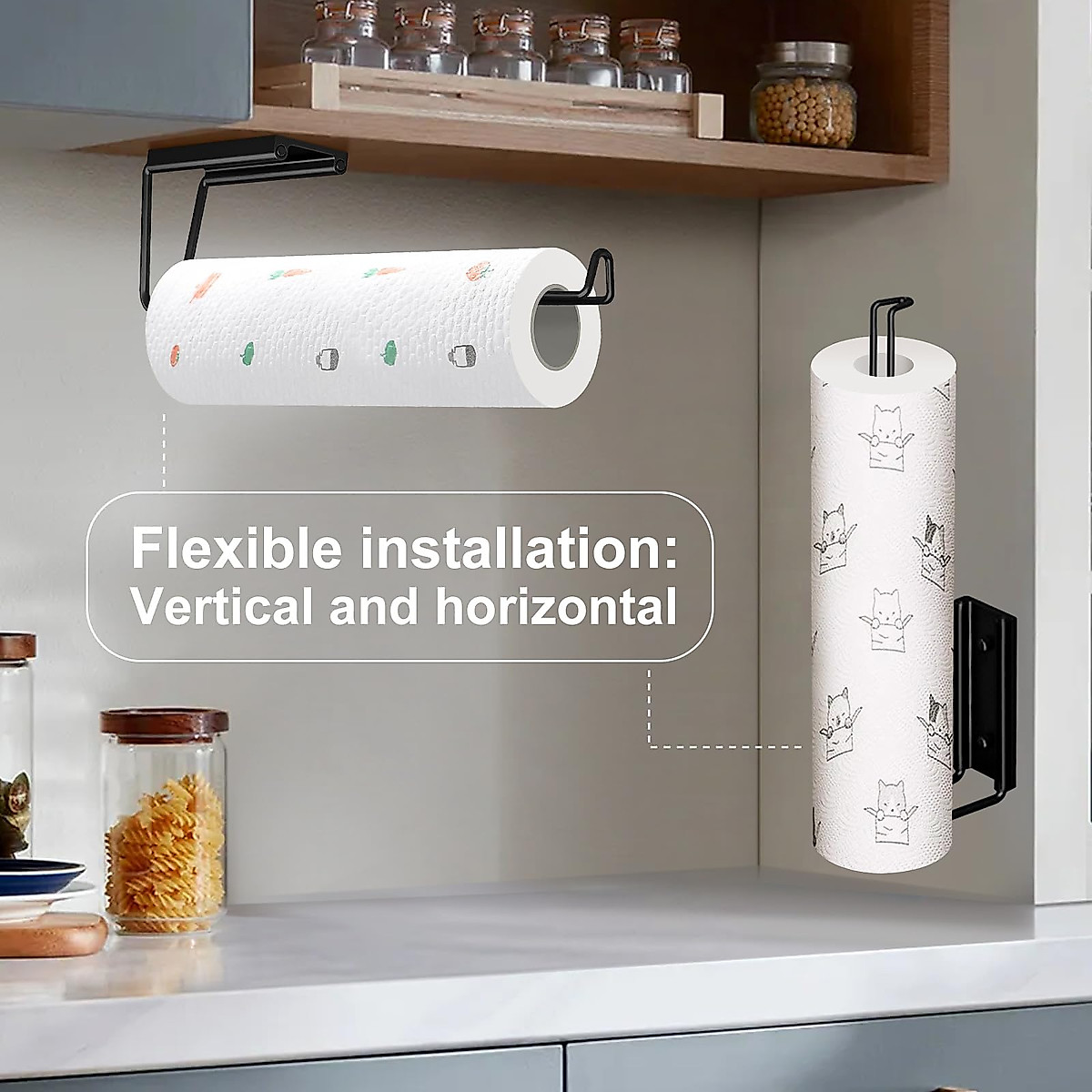 Paper Towels Holder, Wall Mounted Paper Towel Holders Napkin Holders for Kitchen Self-Adhesive or Drilling