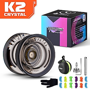 MAGICYOYO K2 Crystal Black Yoyo Professional, Responsive Yoyo for Kids Beginners with Extra Unresponsive Yoyo Bearing, Pro Plastic Trick Yoyo for Adults+12 Yoyo Stings+Bearing Removal Tool+Storage Bag