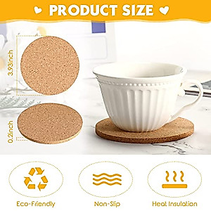 Cork Coaster for Drink Absorbent 4 Inches Tea or Coffee Coaster Set Round Heat Resistant Bar Coasters Reusable Table Blank Coasters Gifts Cork Coasters for Wine Glass Cup Mug Plant Office (60 Pcs)