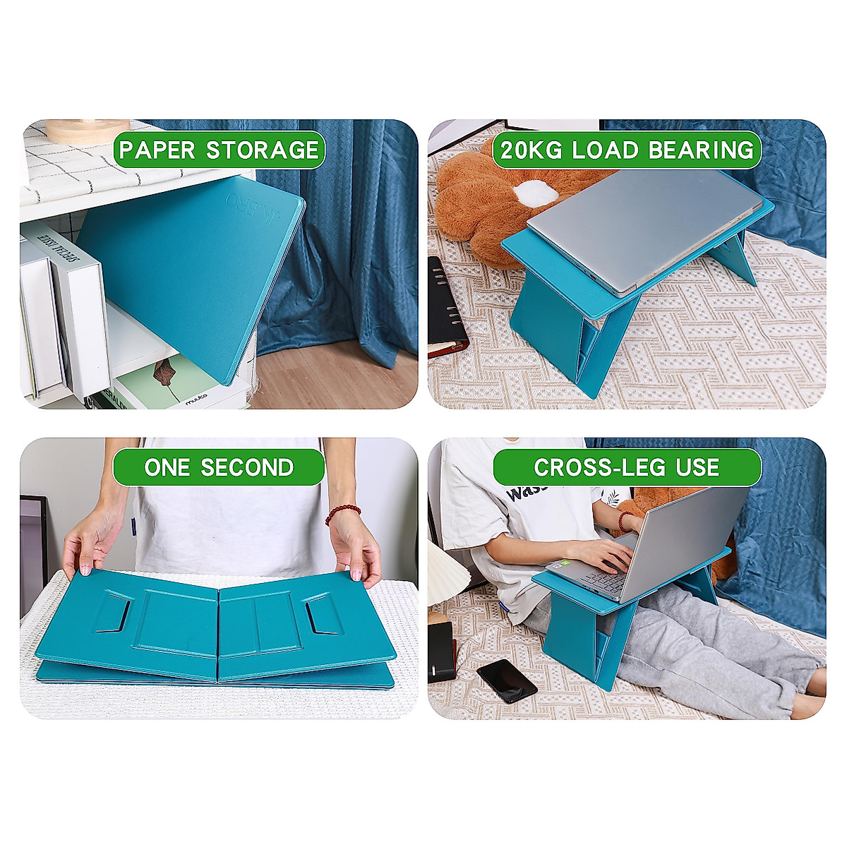 MRJKNRO.KJ Folding Table Desk at Home in The Office and car for Computer Laptop Pad Phone Reading Writing Easy to use Carry and stroage Lightweight… (Blue, 9.8“ X21.5“x 9.8")