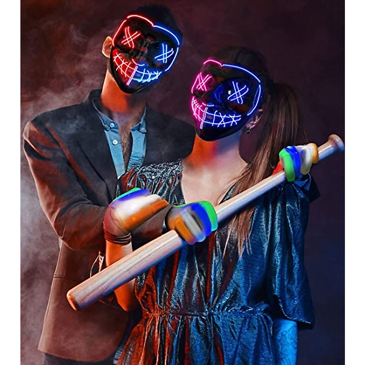 STONCH Halloween Mask Skeleton Gloves Set, 3 Modes Light Up Scary LED Mask with LED Glow Gloves, Halloween Decorations Anonymous Carnival Costumes glow purge Masks ​Gift for Boys Girl