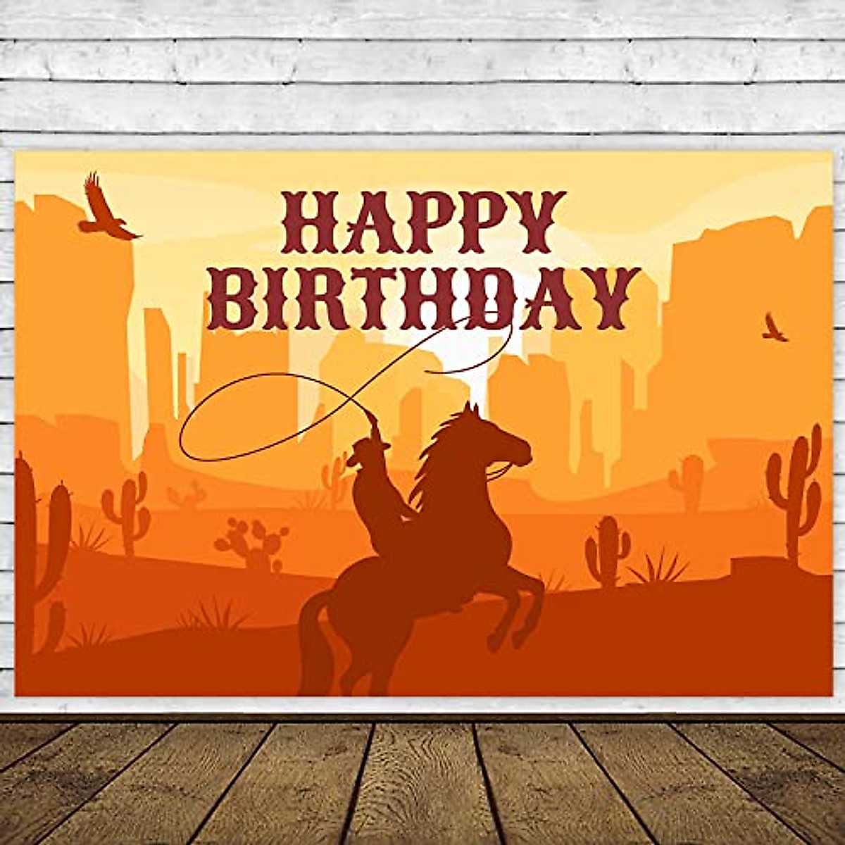 Wild West Cowboy Happy Birthday Banner Backdrop Western Texas Countryside Theme Decorations Decor for Rodeo Party Wild West Party Western Cowboy Party Wild One 1st Birthday Party Baby Shower Supplies