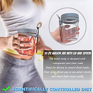 KISCVXE Overnight Oats Containers with Lids and Spoon,Overnight Oats Jars,10 Oz Cereal Dispenser,with Measurement Marks,Cereal, Milk, Vegetable Fruit Salad Storage Container 2PCS