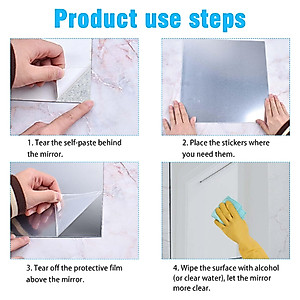 CEYAZYE 4PCS Full Body Mirror Stickers, 11.8'' x 11.8'' Acrylic Silver Wall Mirrors, 3D Square Wall Decor, DIY Self-Adhesive Art Sticker Decal for Living Room Bedroom Nursery and Playroom