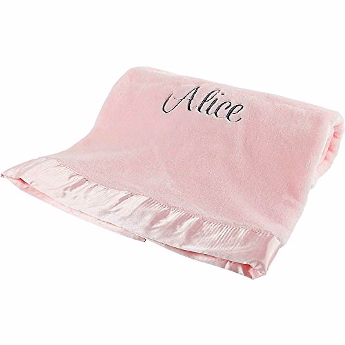 berry bebe Large Custom Personalized Baby Blanket, Custom Name Blanket, Pink, Plush Minky Fleece with Satin Trim Keepsake for Girl