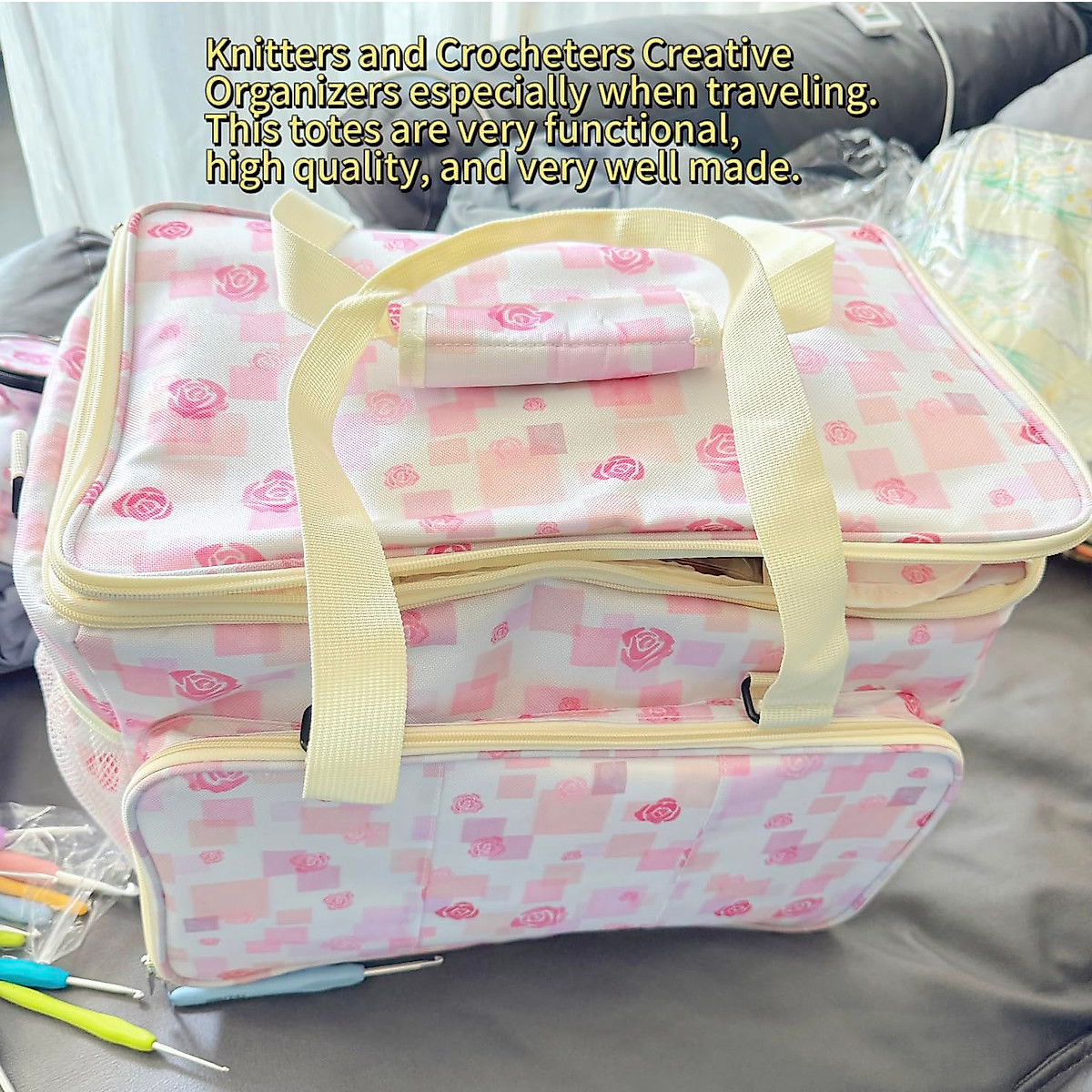 Athena's Elements Embroidery and Cross Stitch Storage Bag – Sewing, Embroidery and Cross Stitch Kits Carrying Bag – Premium Organizer Bag (Rose Pink)