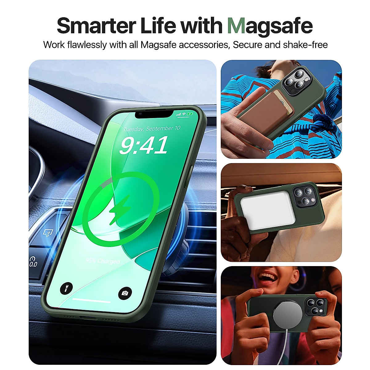 Maozis Strong Magnetic for iPhone 13 Pro Max Case [Compatible with Magsafe][Military Grade Drop Protection] Protective Shockproof Translucent Matte Slim Phone Case for iPhone 13 Pro Max, Army Green