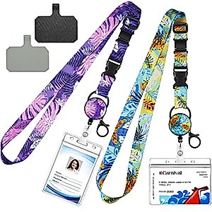 Cruise Lanyards, 2 Pack Adjustable Lanyard with Retractable Badge Key Reel, Phone Tether Tab and Waterproof ID Badge Holder for All Cruises Key Cards (Style A)
