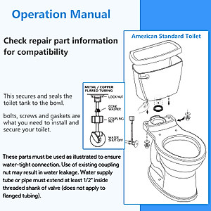 RAINGOWN Toilet Tank to Bowl Gasket Kit for American Standards Toilet Part Champion 4 AS738756-0070A, 3 Inch Toilet Tank Replacement Kit Includes Gasket & Bolt Kit with Handle