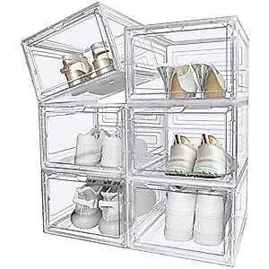mupera Clear Shoe Box Stackable - Upgraded Large Plastic Sneaker Storage Box with Lid, Magnetic Shoe Boxes Stackable, Shoe Box Clear Plastic, Drop Front Boot Organizer, Hard Plastic Shoe Storage Bin