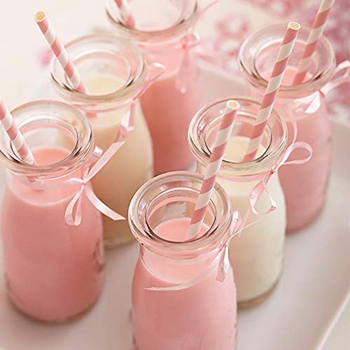 ALINK Biodegradable Pink Paper Straws, Pack of 100 Party Straws for Juice, Cocktail, Smoothies, Birthday, Wedding, Bridal/Baby Shower and Christmas Decorations