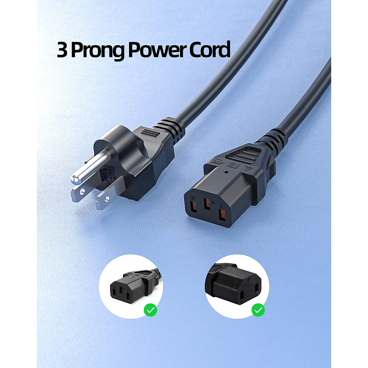 Superer 3 Prong AC Power Cord Cable Fit for Sony PlayStation PS3 First Generation(Fat), Xbox 360 1st Generation(Fat) Replacement