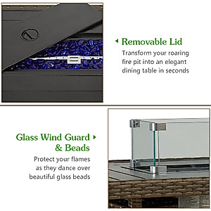 Kinsuite Propane Tank Cover Table 16" Side Hideaway Wicker Tank Table for Gas Fire Pits, Rattan Tank Table Cover with Storage & Adjustable Foot for Standard 20 Gallon Propane Tanks, Brown