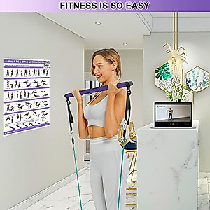 Goocrun Portable Pilates Bar Kit with Resistance Bands for Men and Women - 6 Exercise Resistance Bands(15, 20, 30 LB)- Home Gym Equipment - Supports Full-Body Workouts – with Fitness Poster and Video